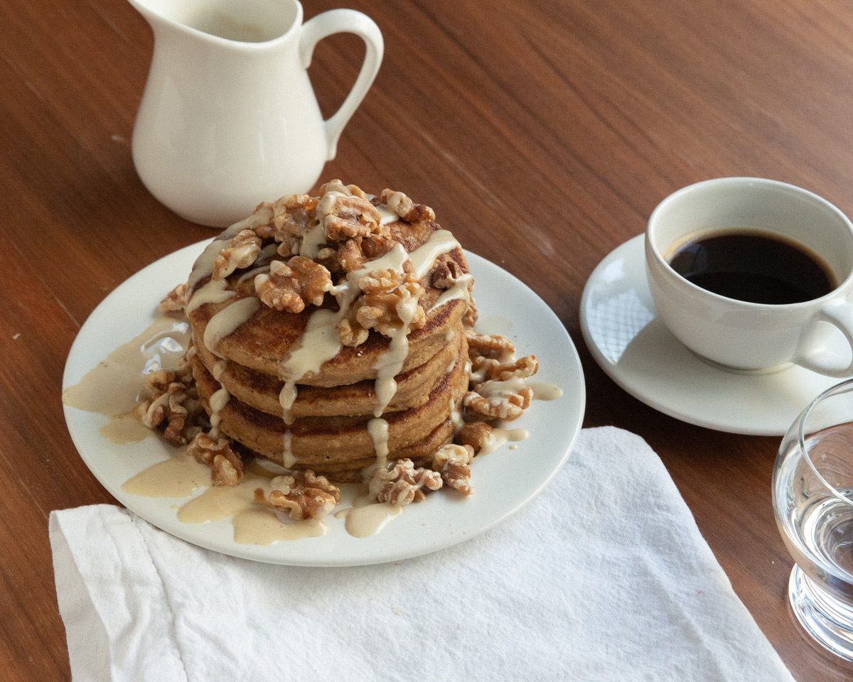 Coffee Walnut Cashew Pancakes⁣ - Emily Grace Food